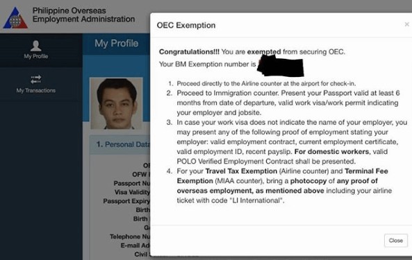 BM Online OEC Exemption Guide for Returning OFWs